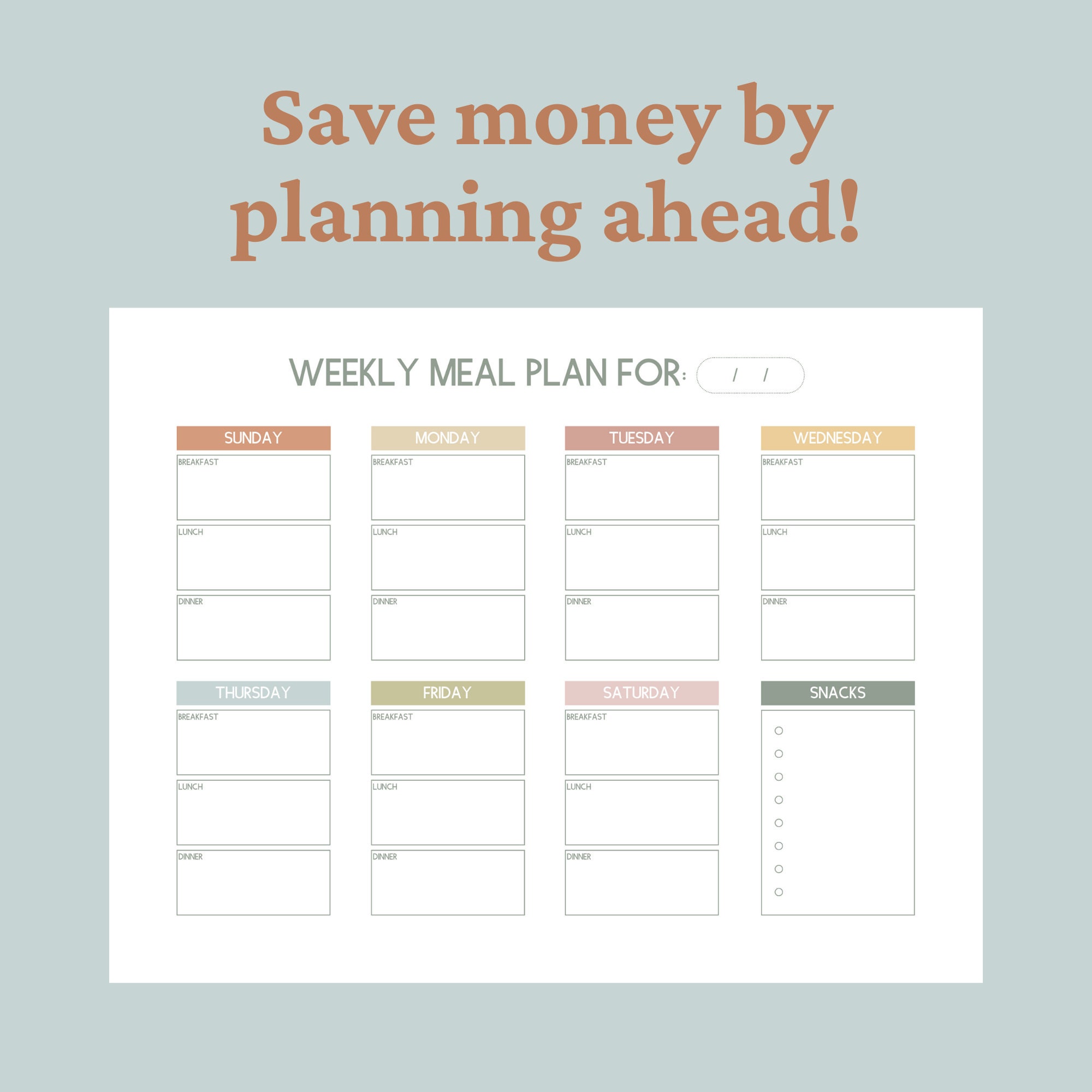 Simple Meal Plan Bundle / Daily, Weekly, Monthly Meal Planning Pages / Daily Dinner Themes ...