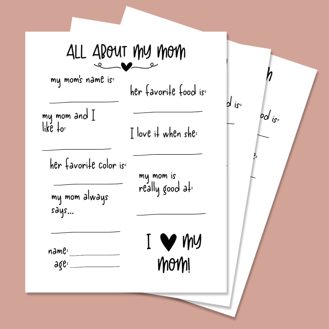 All About My Mom Fill in the Blank Printable for Mother's Day ...