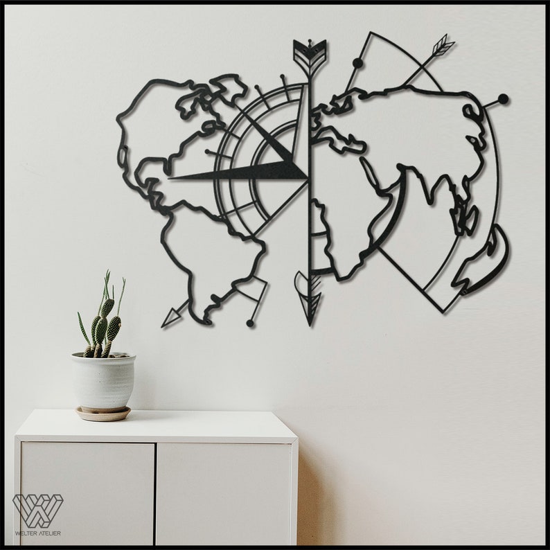 World Map Metal Art Wall Decor Discover the Globe in Style - Etsy