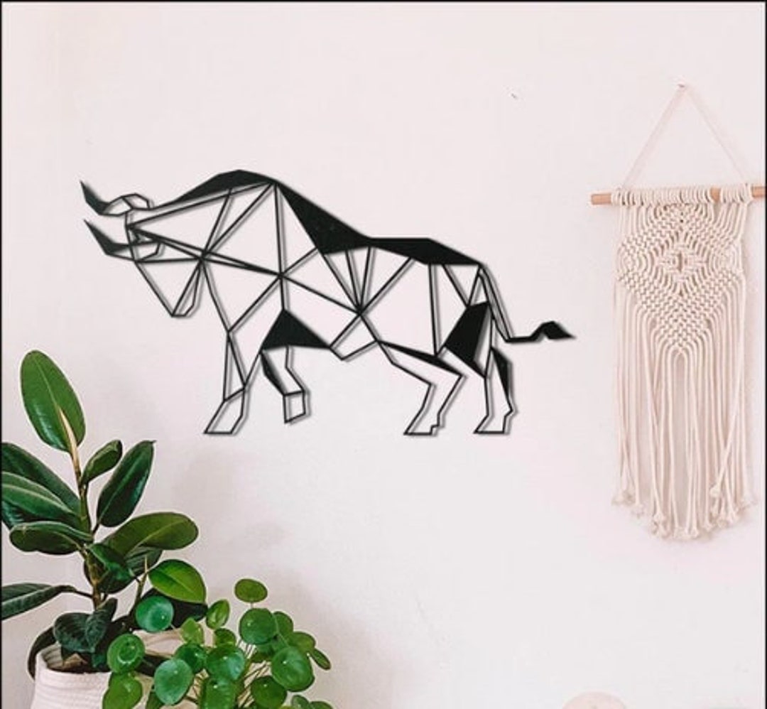 Bull Metal Wall Art, Gift for Butchers, Geometric Metal Decor, Unique ...