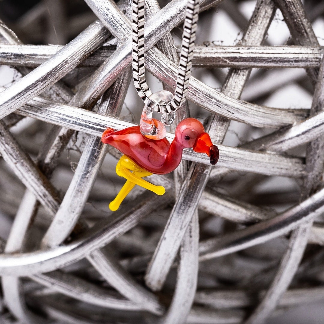 Glass Flamingo Necklace, Flamingo Pendant, Murano Glass Flamingo ...