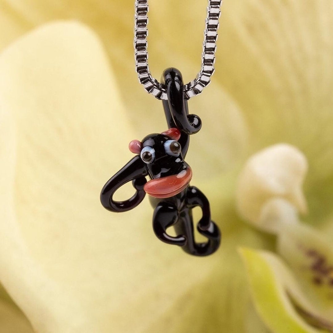 Glass Monkey Necklace, Monkey Pendant, Playful Monkey Charm, Artistic ...