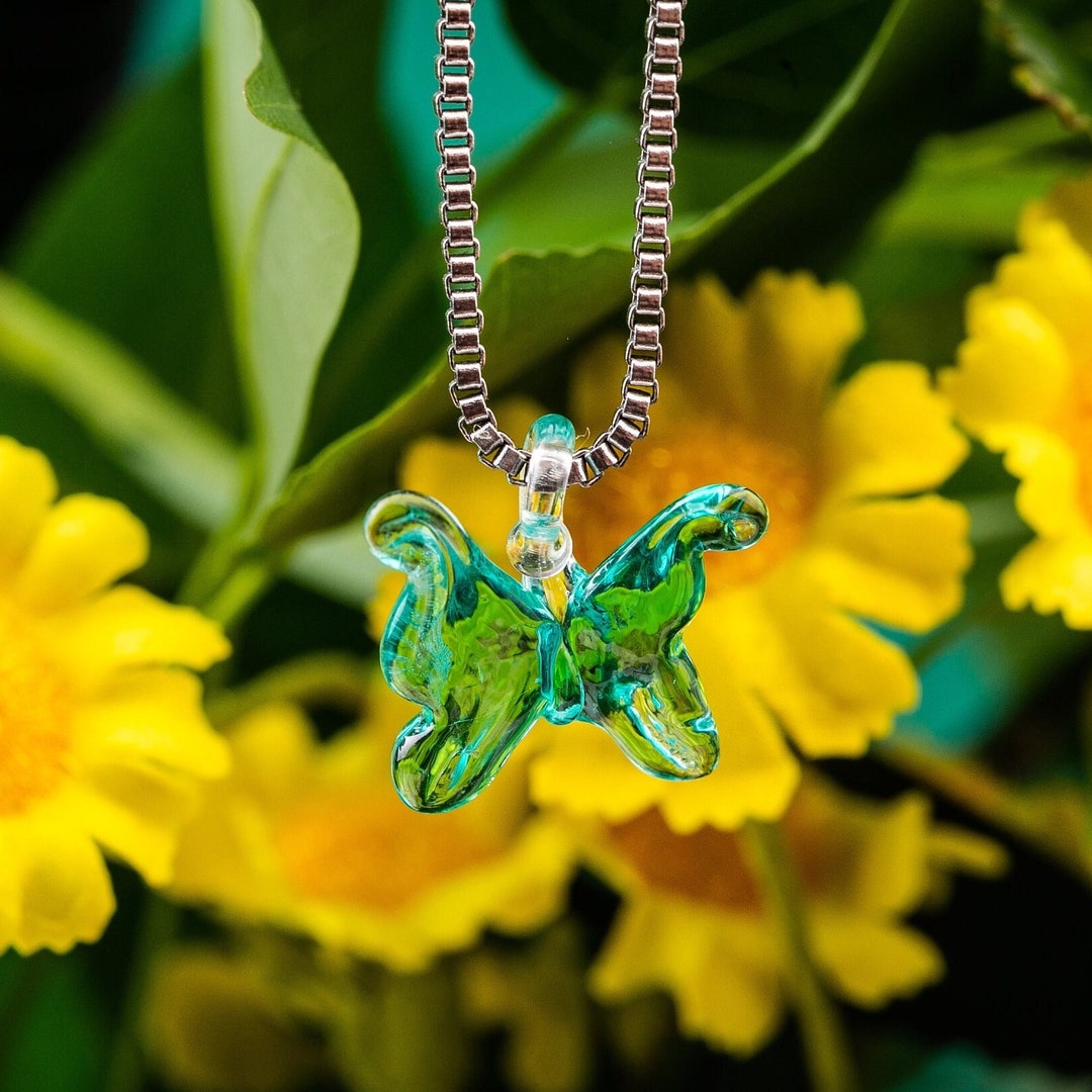 Glass Butterfly Necklace, Butterfly Pendant, Murano Glass Butterfly ...