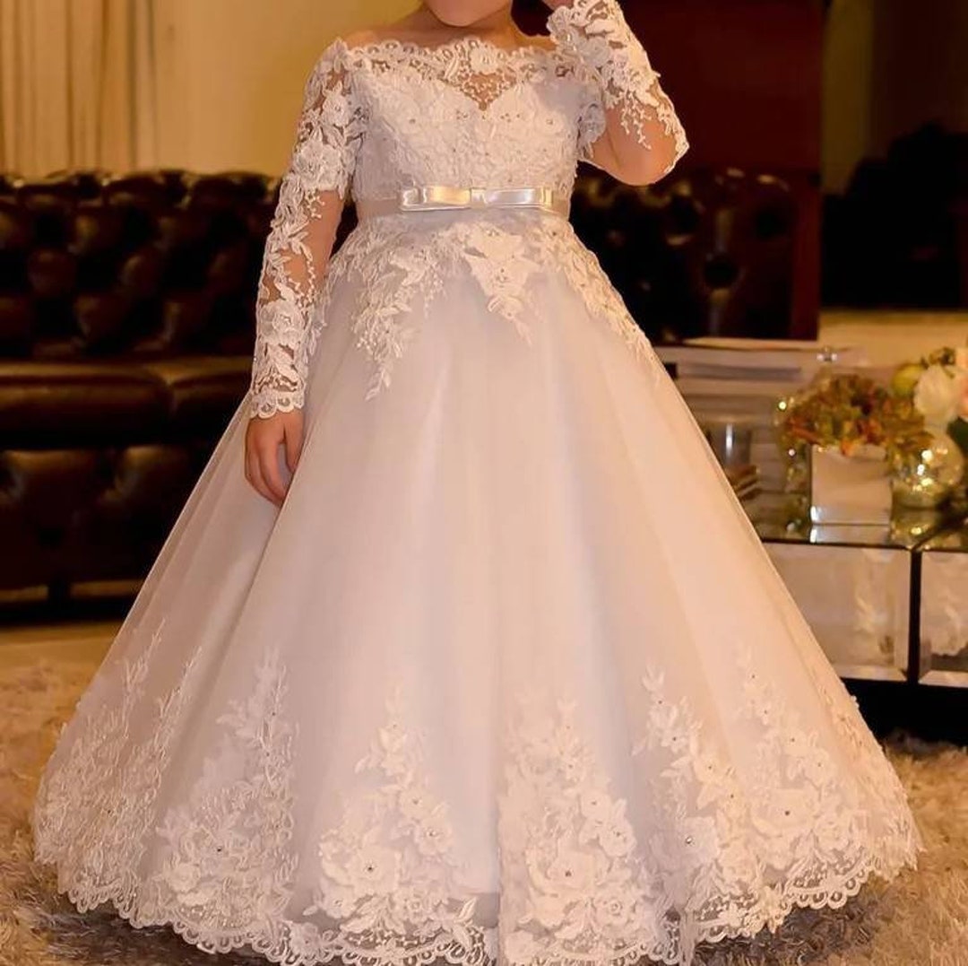 Princess Lace Long Sleeve and Backless First Communion Dress Wedding ...
