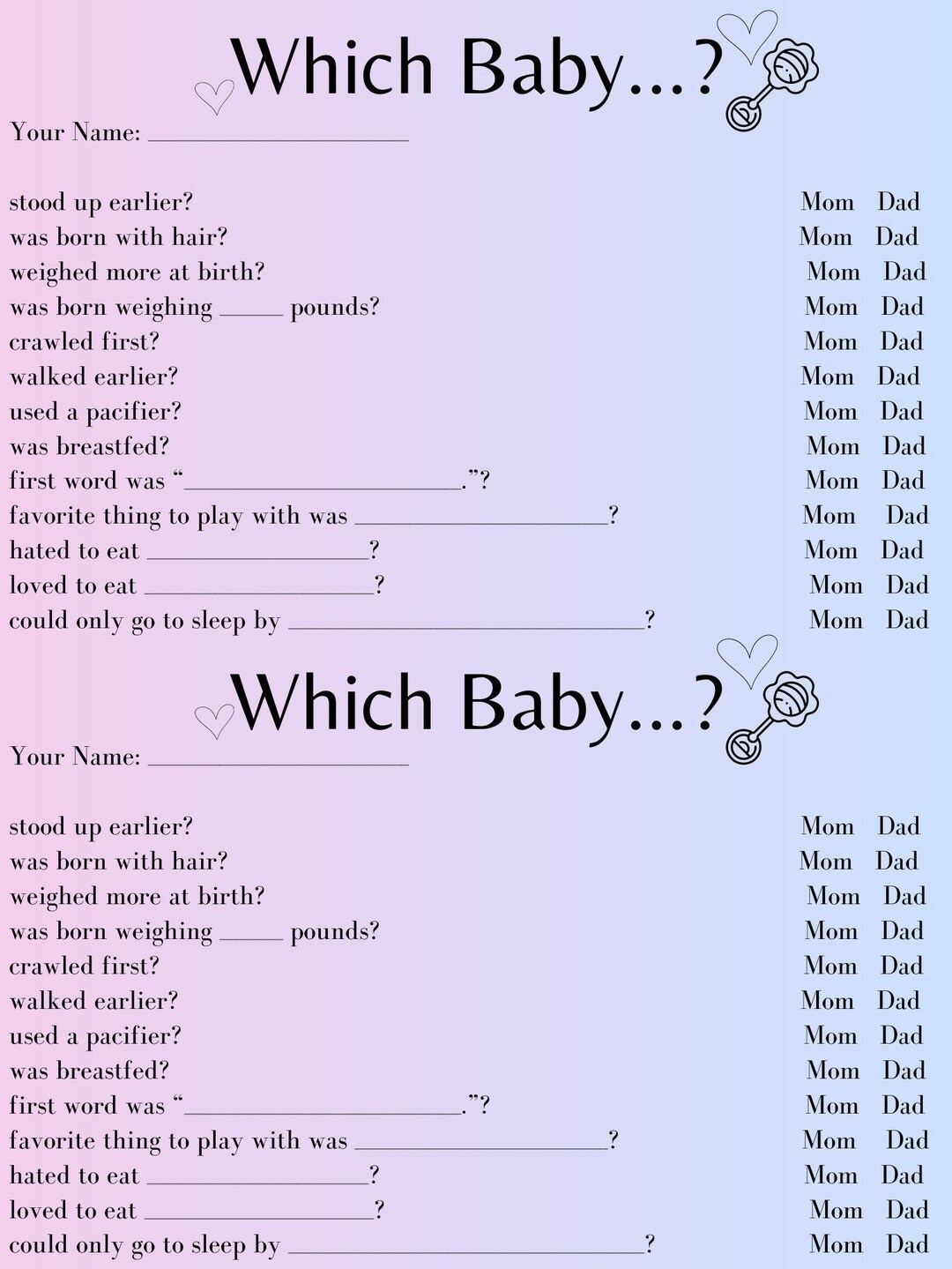 Gender Reveal Party Game | Which Baby...? Game | Fun Simple Prediction ...