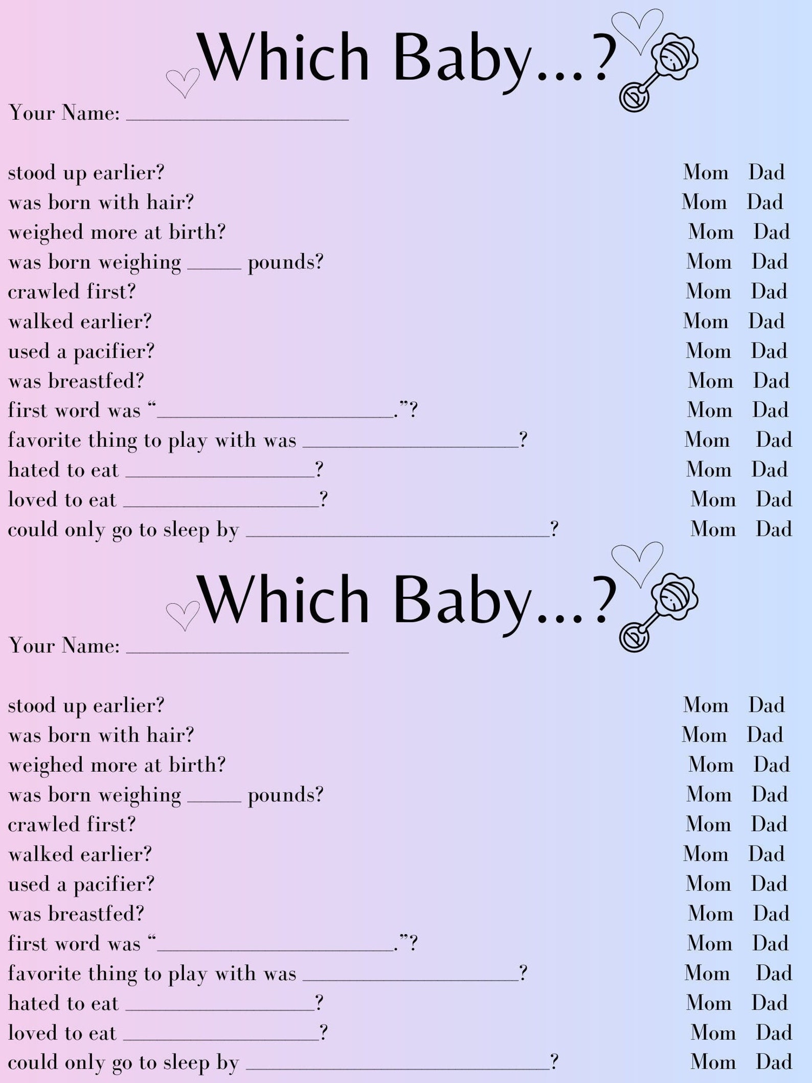Gender Reveal Party Game | Which Baby...? Game | Fun Simple Prediction ...