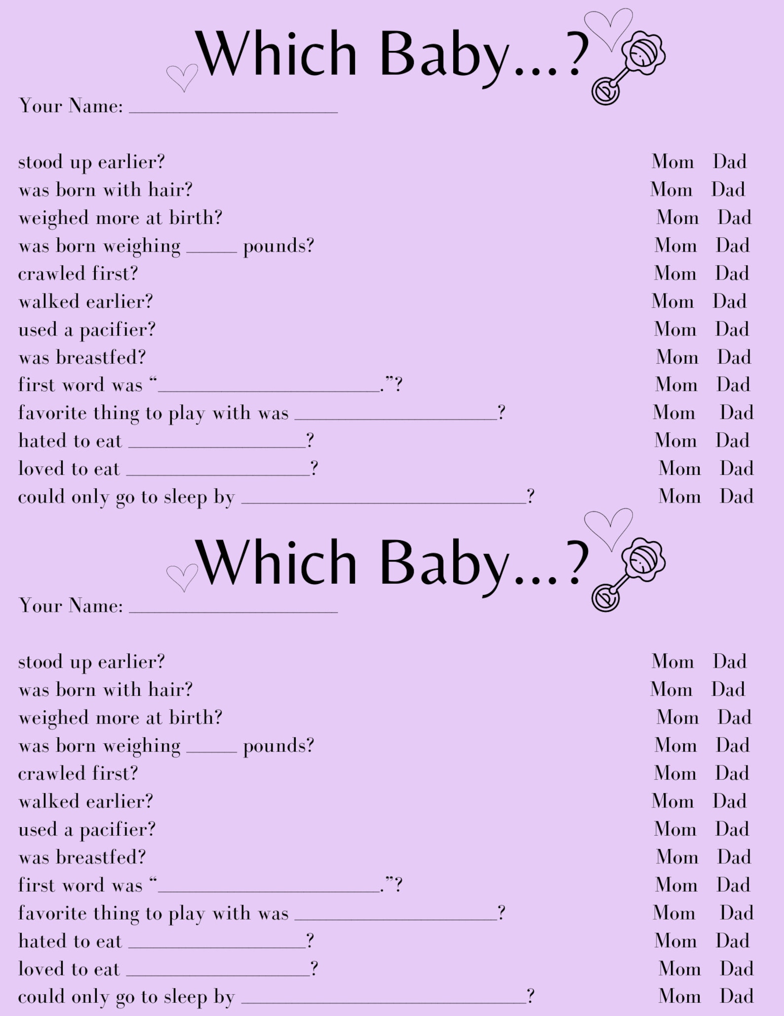 Gender Reveal Party Game | Which Baby...? Game | Fun Simple Prediction ...
