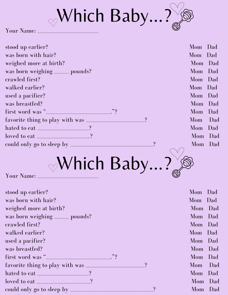 Gender Reveal Party Game | Which Baby...? Game | Fun Simple Prediction ...