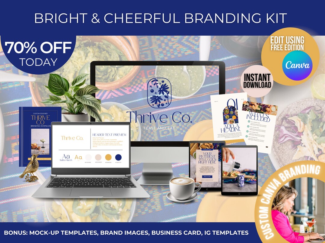 Bright Blue and Yellow Branding Package Templates, DIY Branding Kit ...