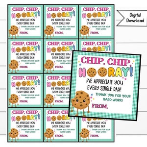 Employee Staff Teacher Appreciation Cookie Tags- Chip Chip Hooray Tag ...