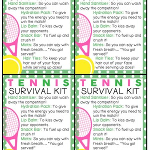 Tennis Survival Kit Printable Gifts for Tennis, Emergency Kit, Sports ...