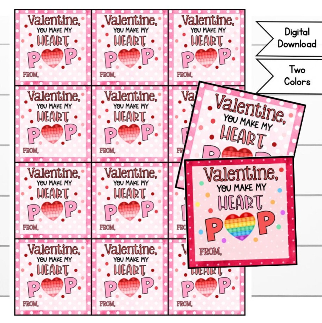 Pop Its Class Gift Valentine, Push Pop Printable, Preschool Gift ...