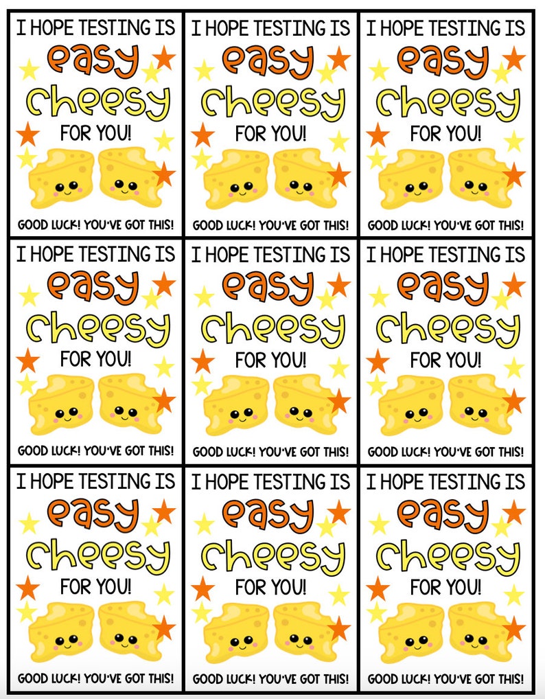 Cheesy Testing Day Gift Tags: Printable Snack Tags (digital Download ...
