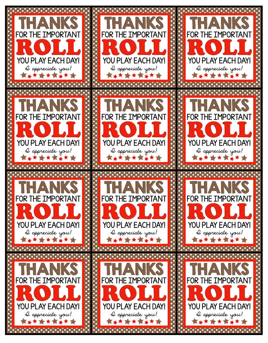 Employee Appreciation Tootsie Roll Tag, Thanks for the Important Roll ...