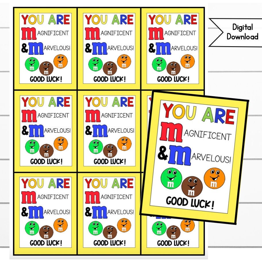 Testing Day M&M Printable Tags, Digital Downloads, Testing Tags ...