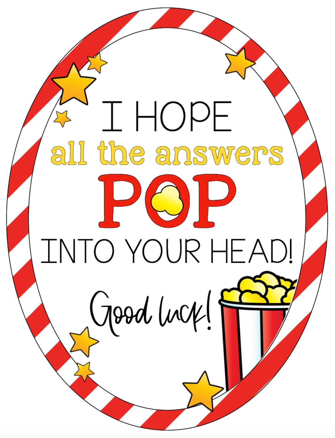 Testing Day Good Luck Popcorn Tags: Printable Encouragement (digital ...
