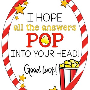 Testing Day Good Luck Popcorn Tags: Printable Encouragement (digital ...