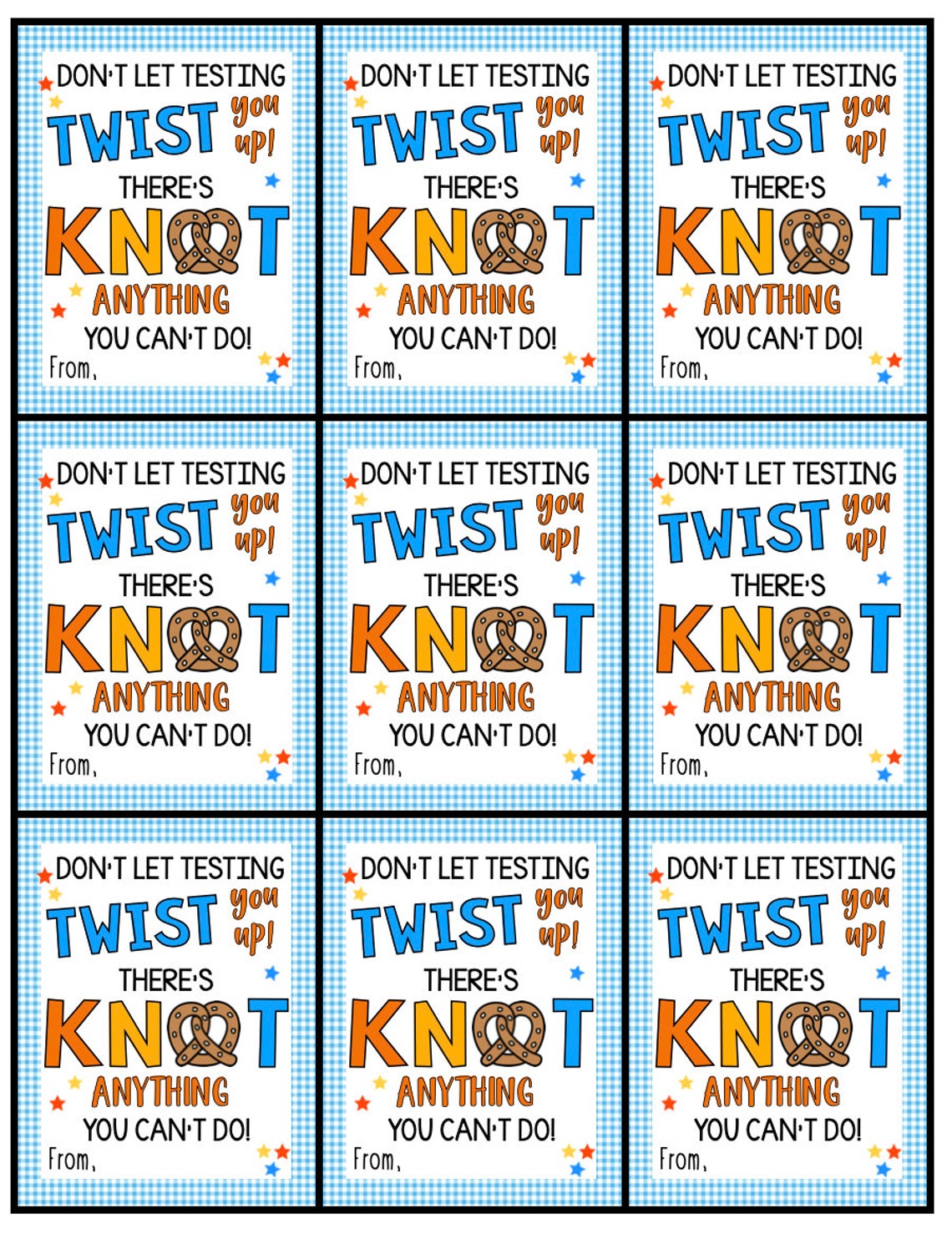 Testing Day Pretzel Favor Tags: Encouragement Printable (digital ...