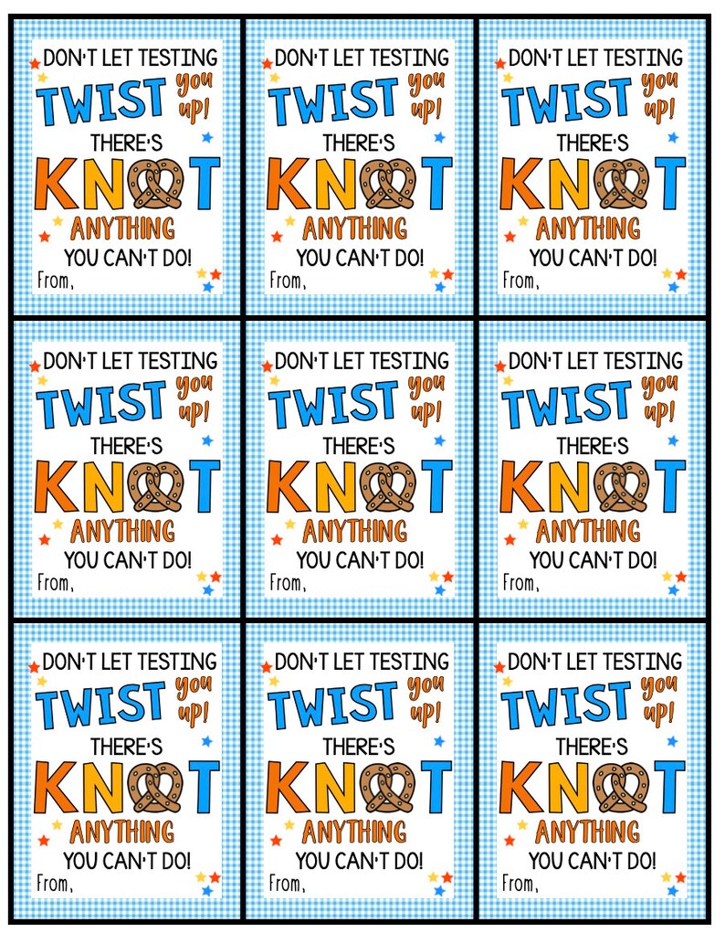 Testing Day Pretzel Favor Tags: Encouragement Printable (digital ...