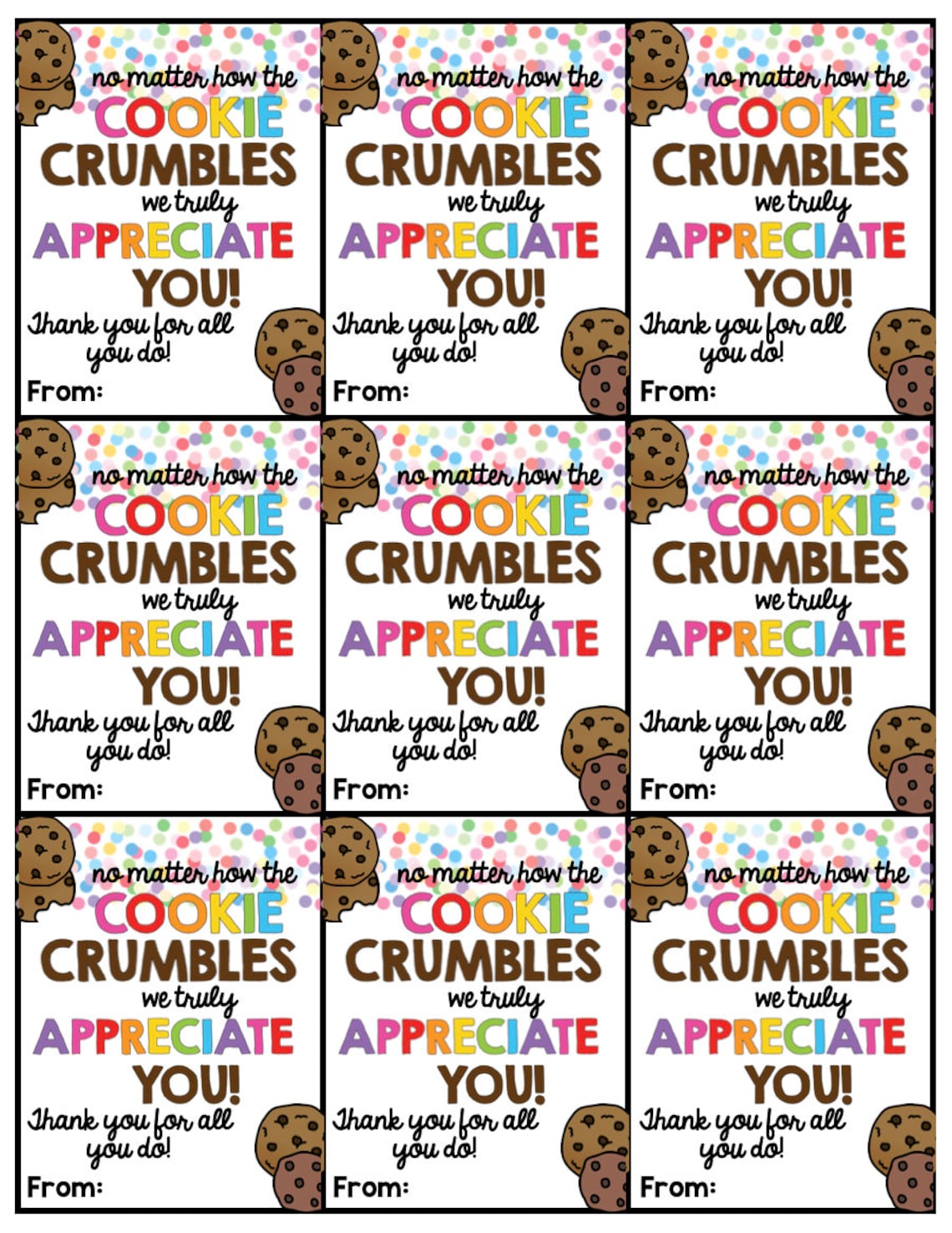 Teacher Appreciation Cookie Tags: 'no Matter How the Cookie Crumbles ...