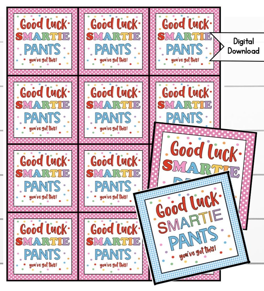 Testing Day Smarties Tags: Good Luck Candy Printable (digital Download ...