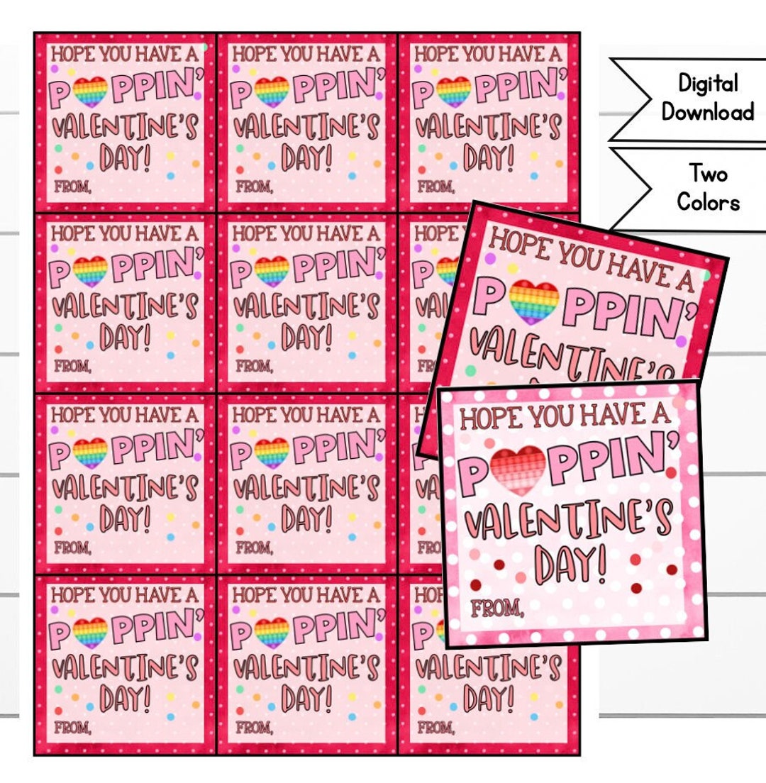 Pop Its Class Gift Valentine, Printable, Preschool Gift, Kindergarten ...