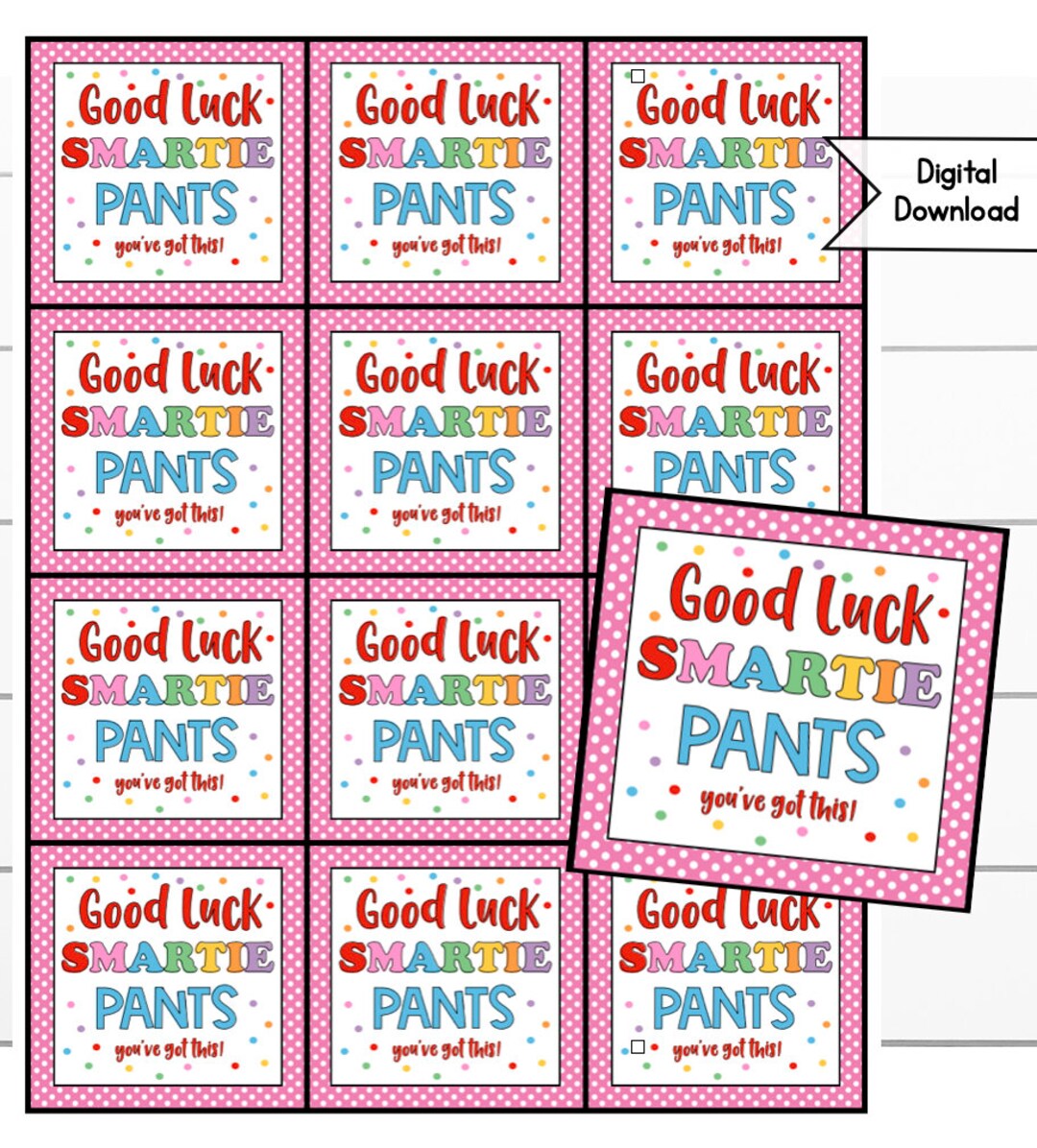 Testing Day Smarites Printable Tags, Candy Good Luck Tag, Encouragement ...