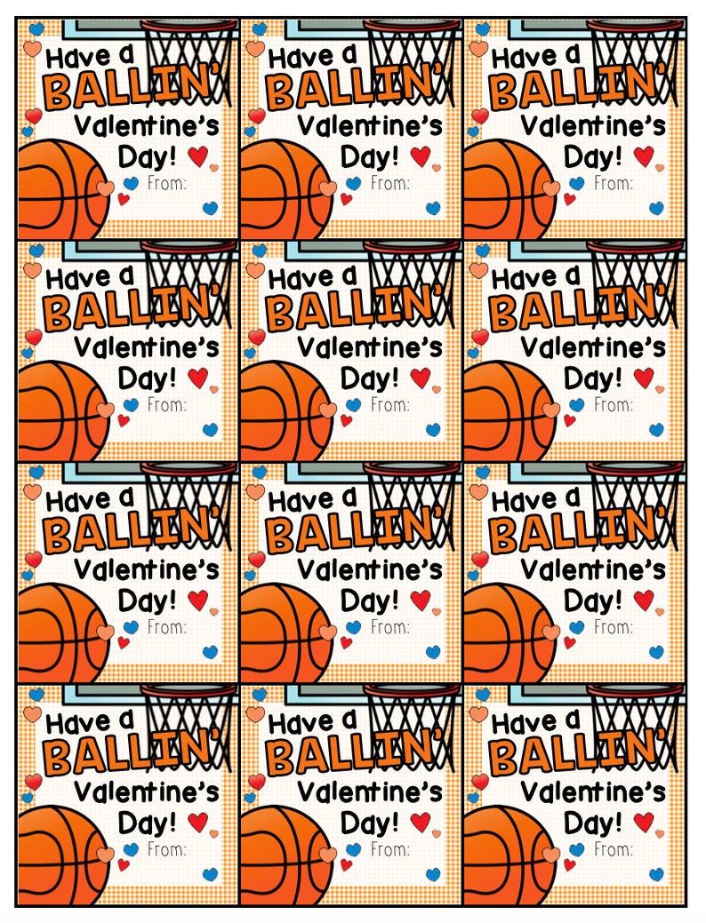 Basketball Valentine Printable Sports Exchange Tag Teen - Etsy