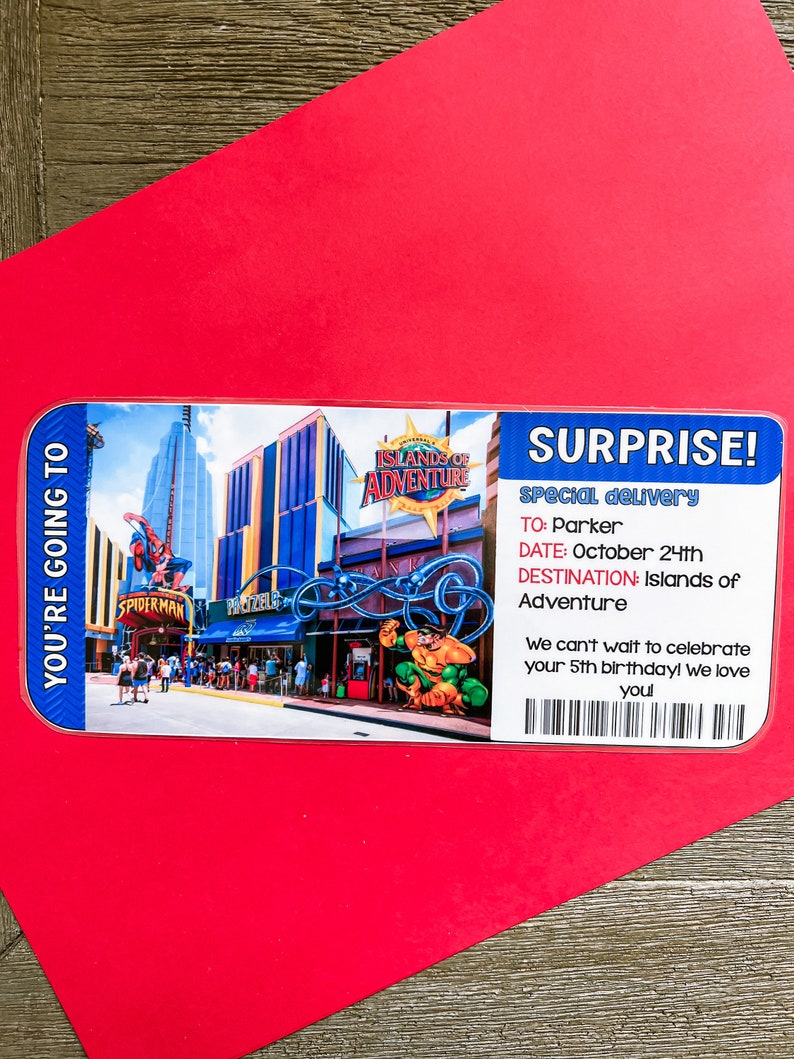 Personalized Surprise Vacation Ticket to Universal/islands (digital ...