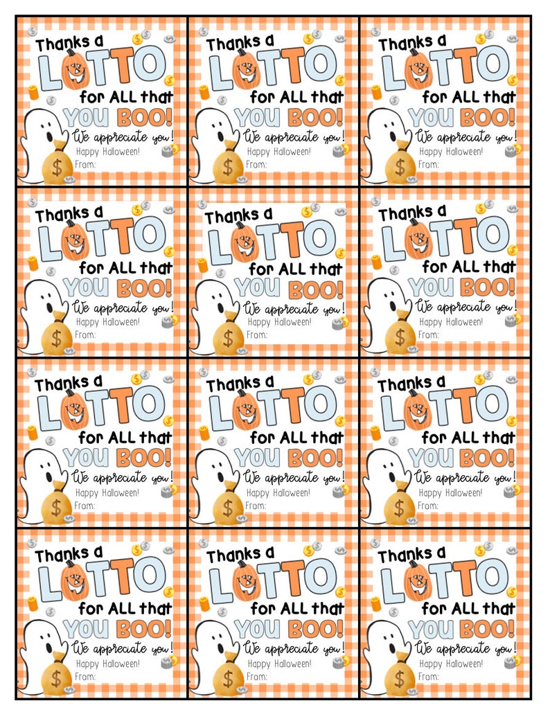 Halloween Lotto Gift Card Holder: Teacher/staff Appreciation (digital ...