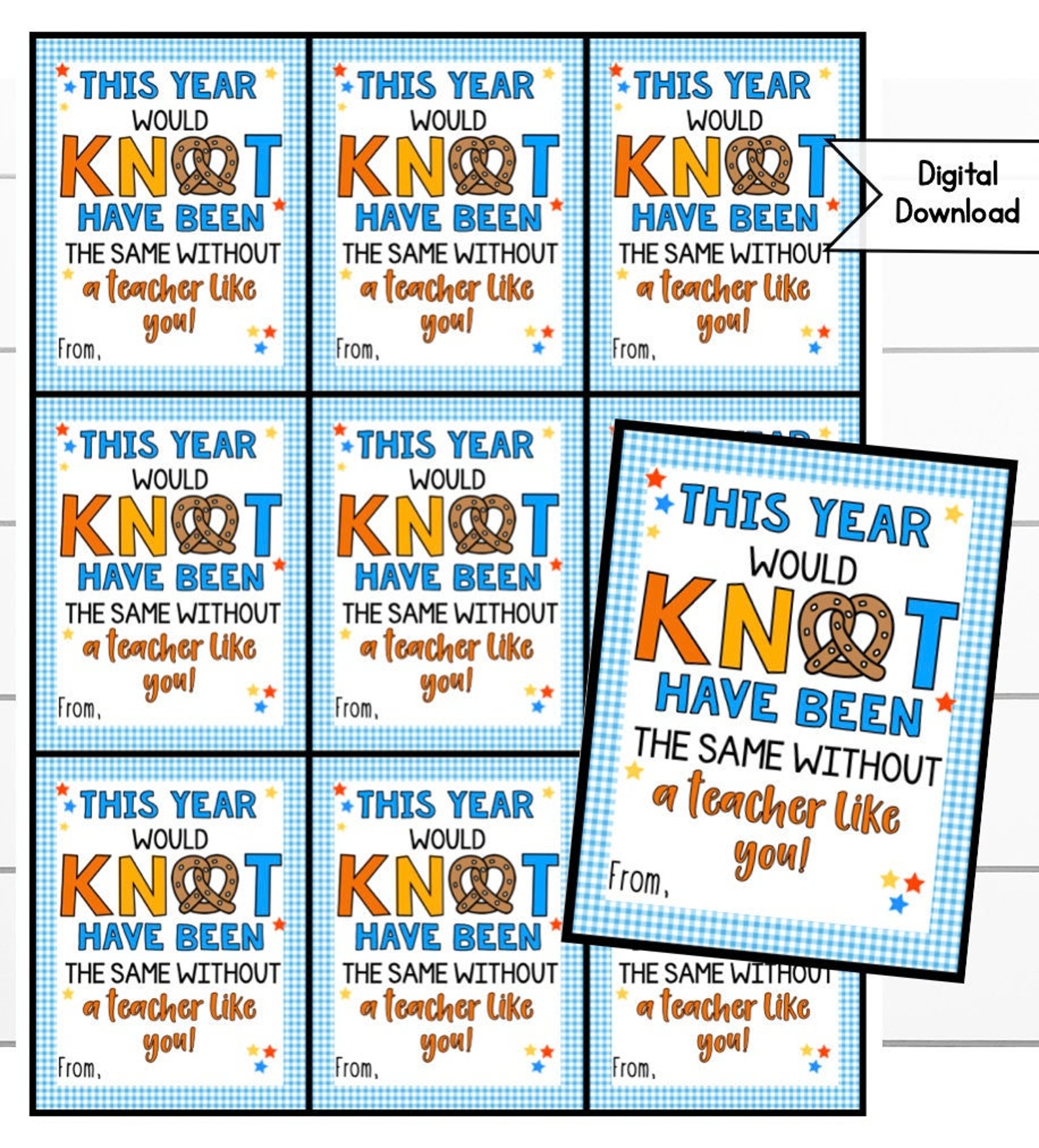 Teacher Appreciation Pretzel Gift Tag: 'KNOT' Thank You (digital ...