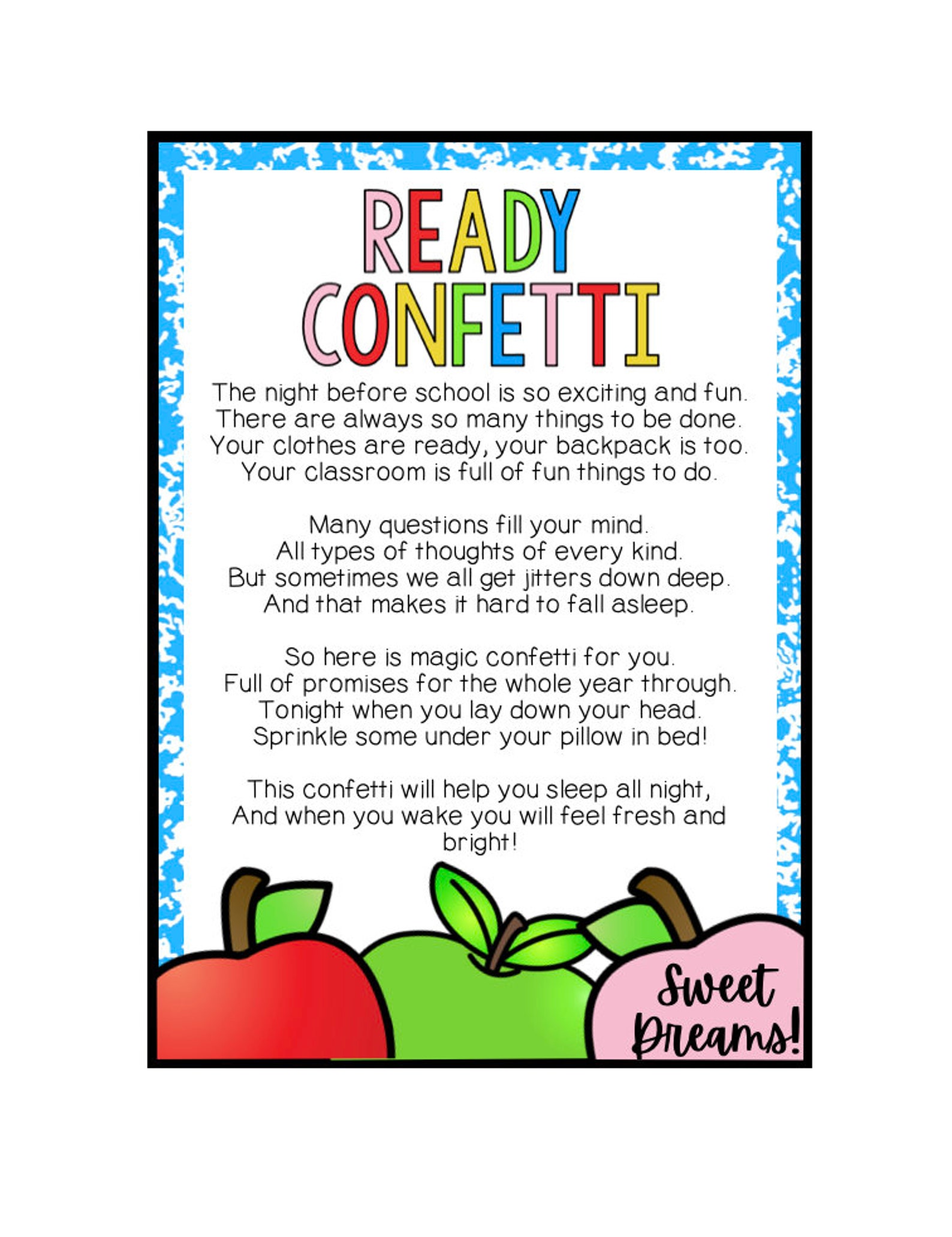 Digital Ready Confetti Night Before School First Day of - Etsy