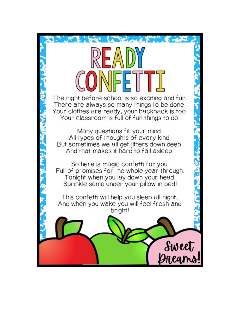 Ready Confetti Gift Tag: Night Before School Poem (digital Download) - Etsy
