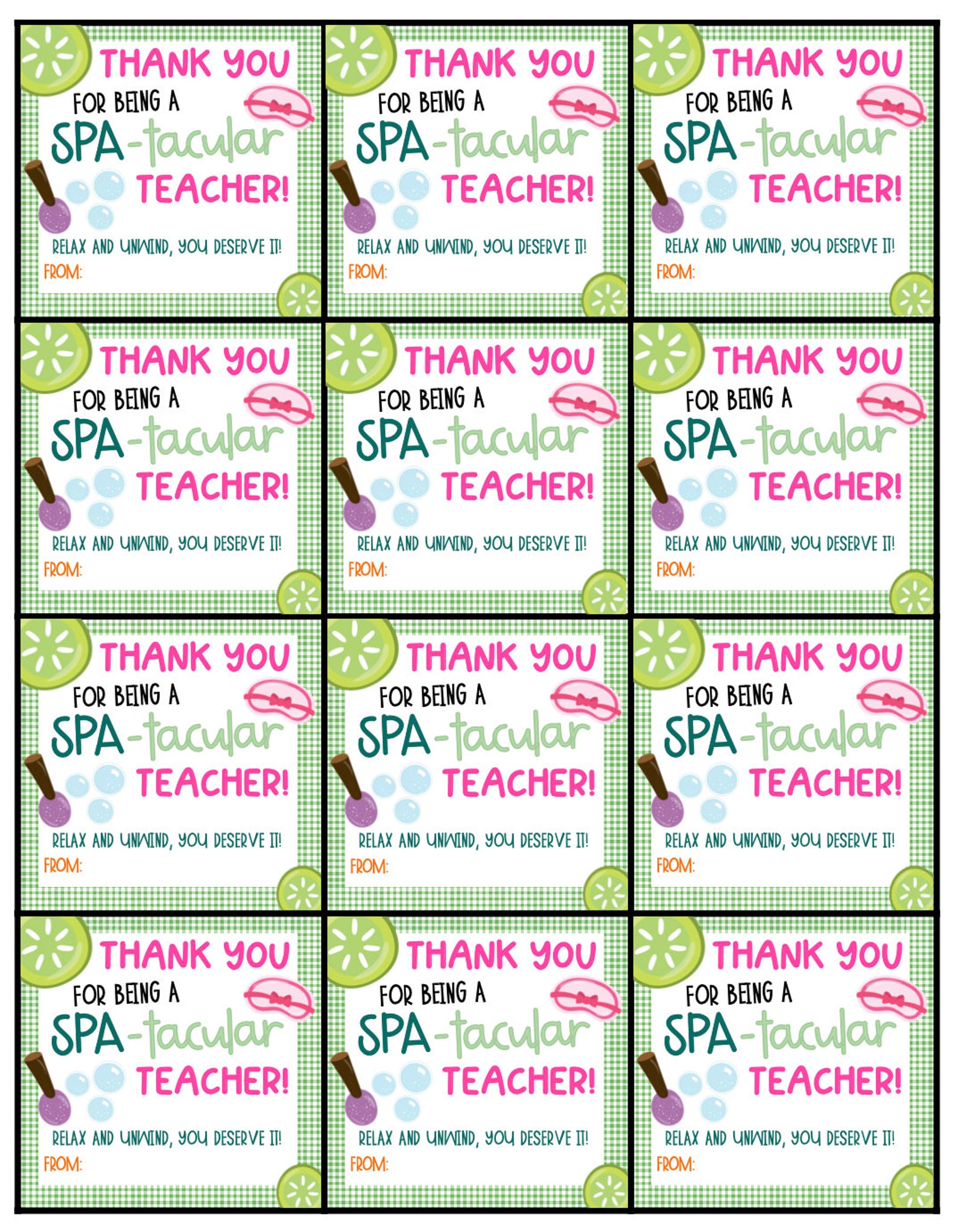 Spa-tacular Teacher Gift Tag, Thank You Printable (digital Download) - Etsy