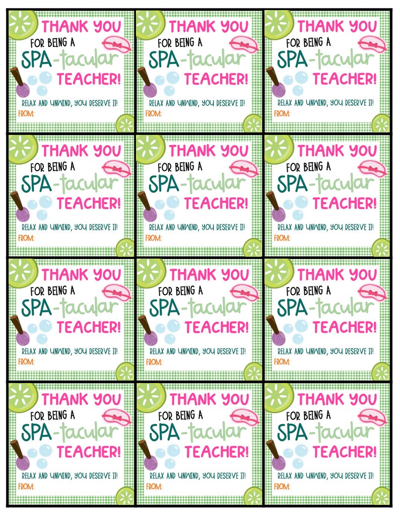 Teacher Appreciation Thank You for Being A Spa-tacular - Etsy