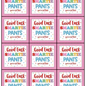 Testing Day Smarties Tags: Good Luck Candy Printable (digital Download ...
