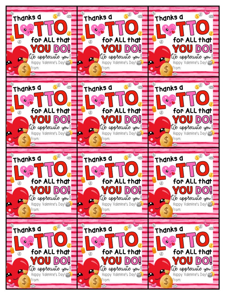 Valentine Lotto Gift Card Holder, Appreciation Lottery Printable ...
