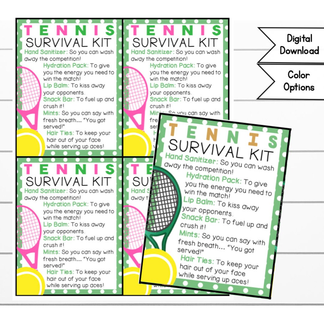 Tennis Survival Kit Printable Gifts for Tennis, Emergency Kit, Sports ...