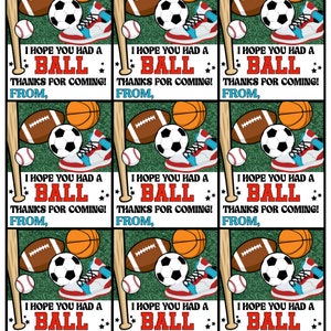 Sports Party Favor Tags: Team Birthday Thank You (digital Download) - Etsy