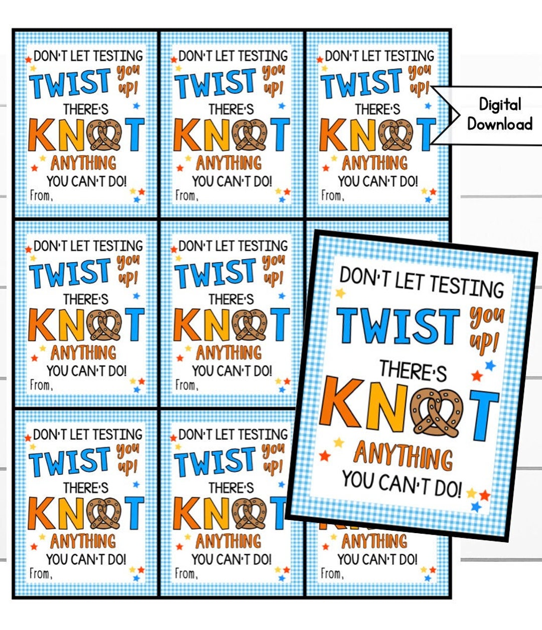 Etiquetas imprimibles de pretzel del día de prueba, etiqueta de buena ...