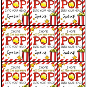 Testing Day Good Luck Popcorn Tags: Printable Encouragement (digital ...