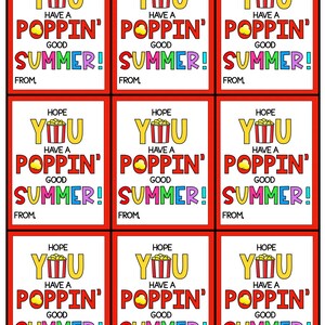 End of the Year Student Popcorn Summer Gift, Party Favor Printable ...