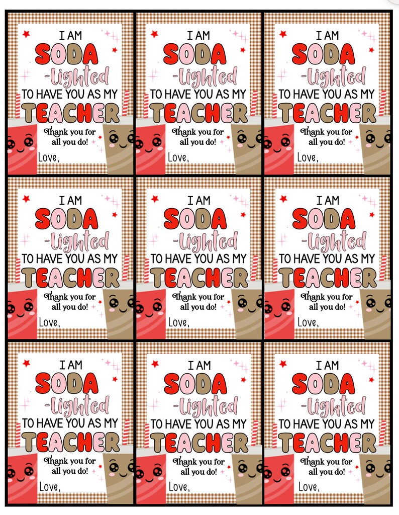 Teacher Appreciation Soda Gift Tags: Printable Thank You (digital ...