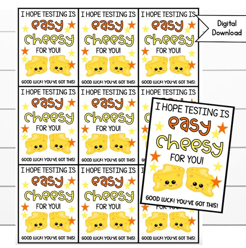 Cheesy Testing Day Gift Tags: Printable Snack Tags (digital Download ...