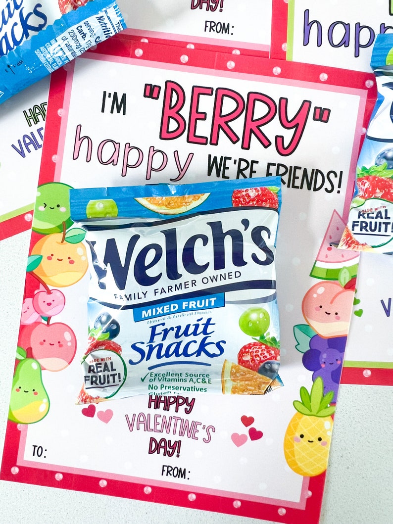 Fruit Snack Valentine Printable: Berry Friends Gift Tag (PDF) - Etsy