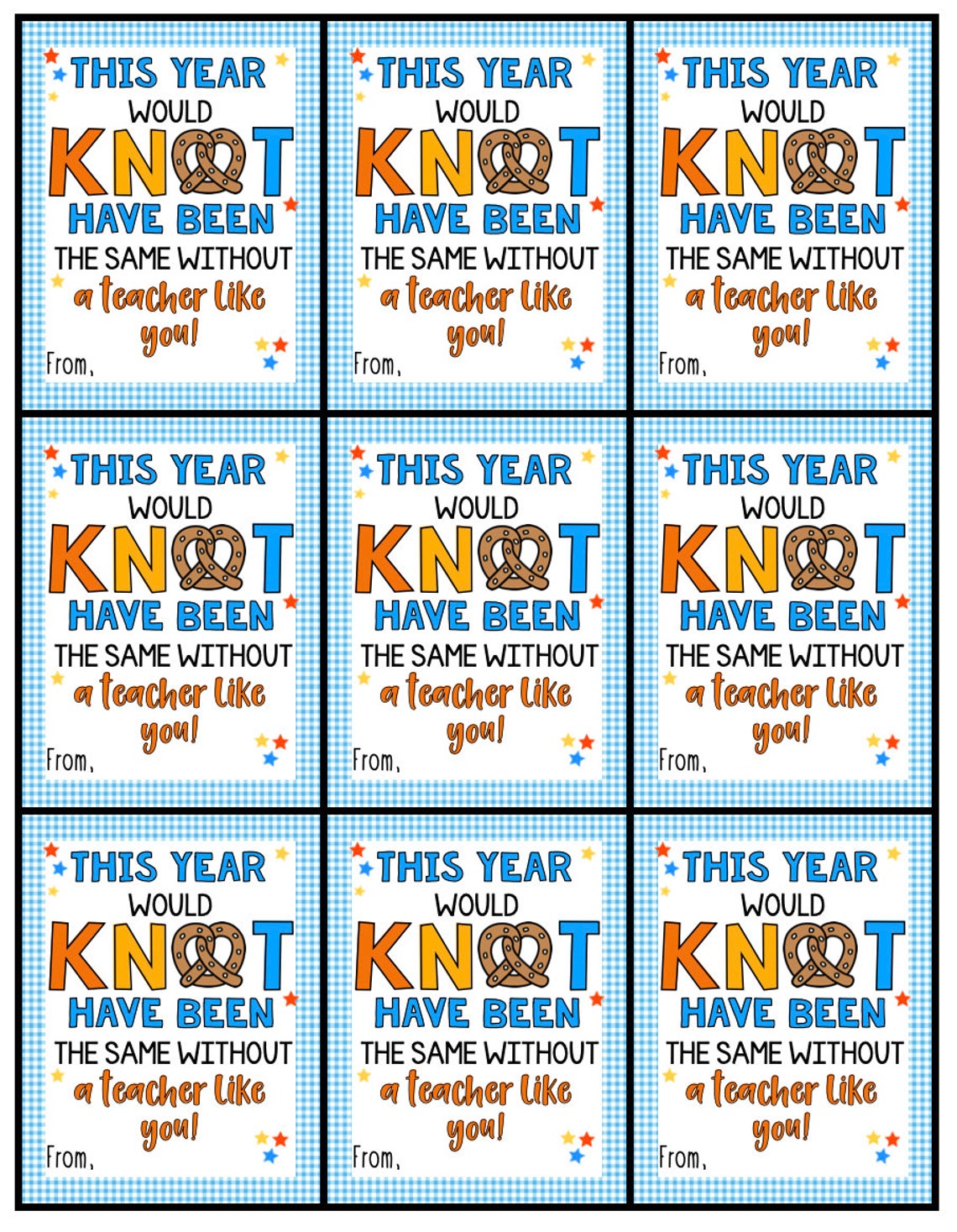 Teacher Appreciation Pretzel Gift Tag: 'KNOT' Thank You (digital ...