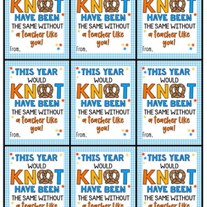 Teacher Appreciation Pretzel Gift Tag: 'KNOT' Thank You (digital ...