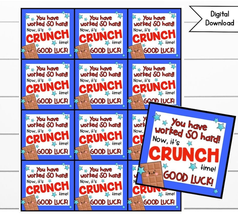Sport or Testing Day Printable Tags, Crunch Bar Digital Download ...