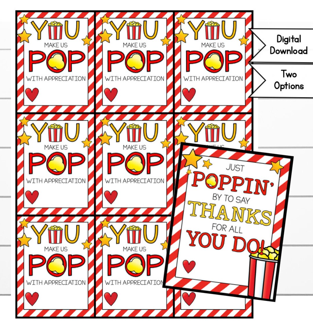 Teacher Appreciation Popcorn Gift Tag: 'you Make Us Pop' (digital ...