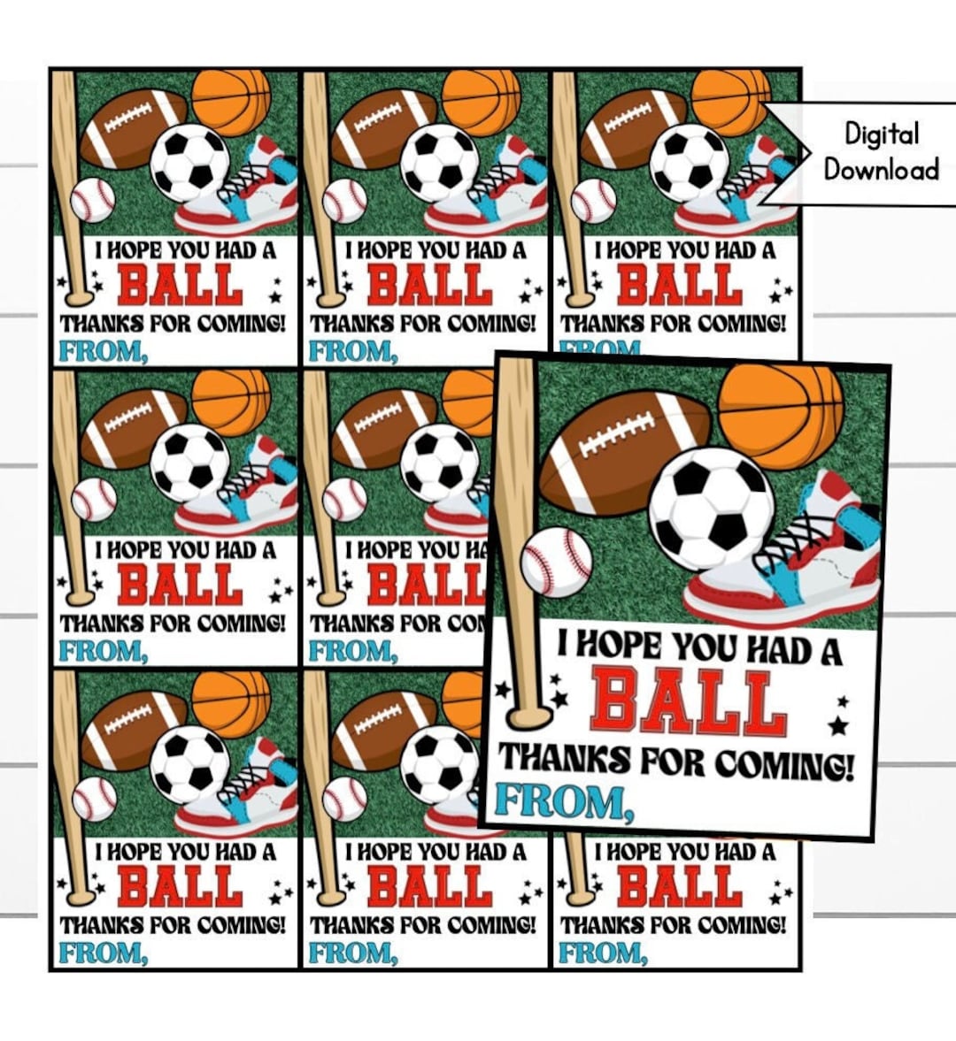 Sports Party Favor Tags: Team Birthday Thank You (digital Download) - Etsy